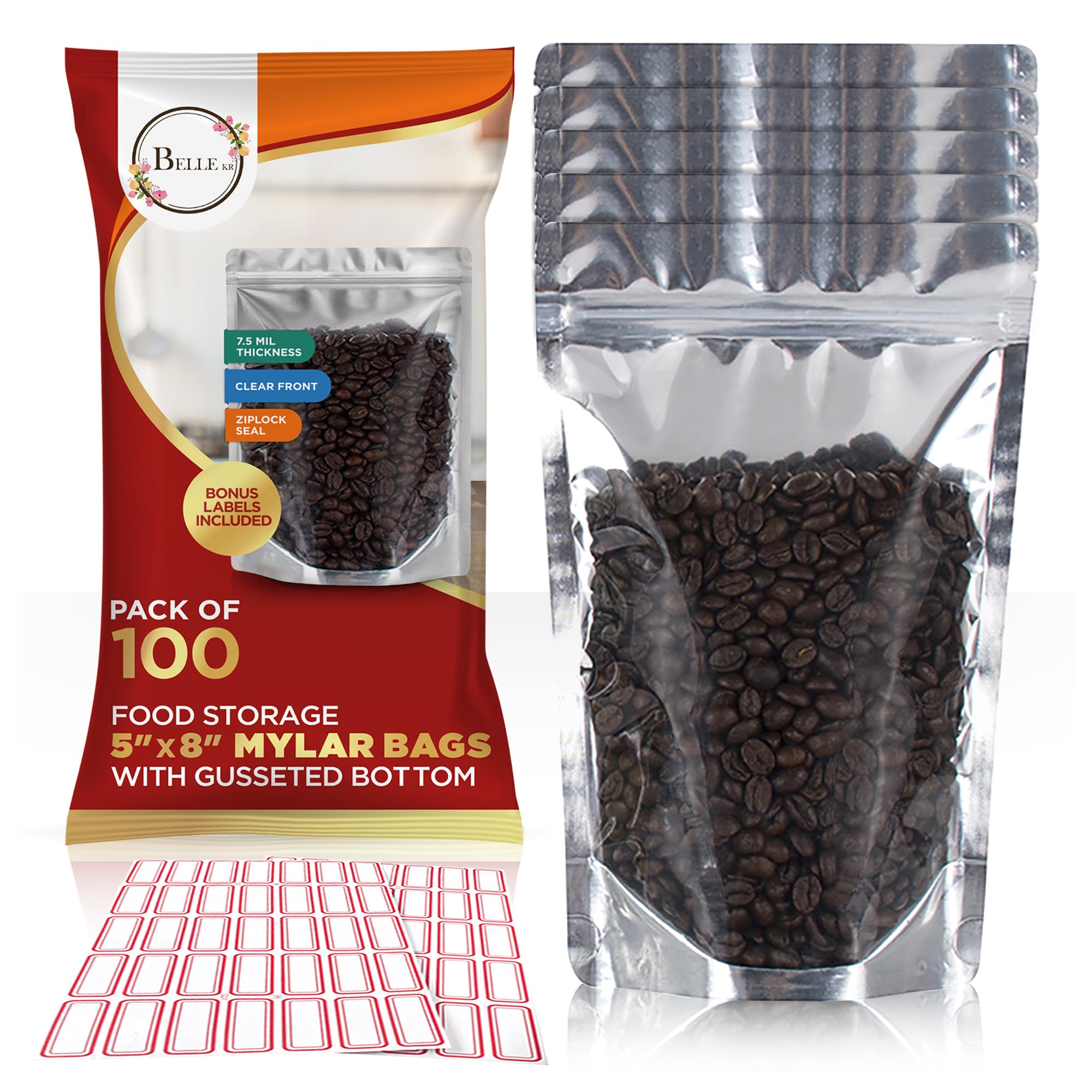 Belle KR - Pack of 300-100 Each of Small, Medium and Large Mylar Bags - Stand Up Clear Front Pouches