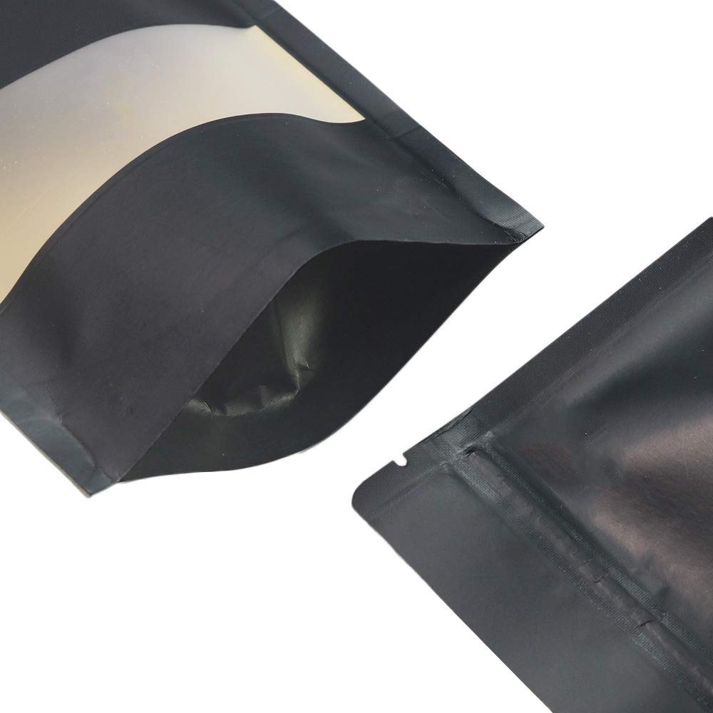 Pack of 100 Kraft Paper Translucent Window Resealable Stand-Up Food-Safe Organization Storage Zip Top Bag (Black, 4 x 6 in)