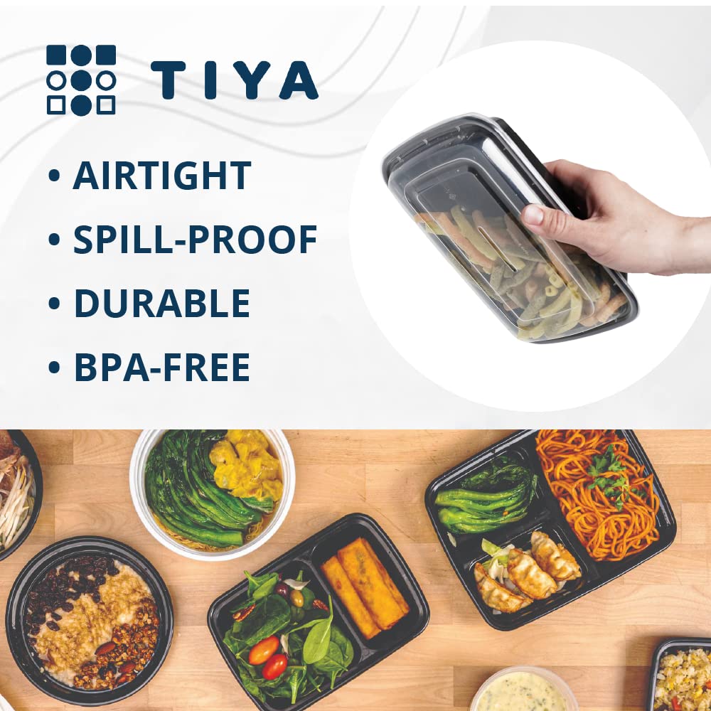 TIYA Takeout Containers - 48 oz Bulk 150 Pack with Lids - Rectangular Plastic To-Go Containers - Reusable, Microwavable, Dishwasher Safe - Leak-Proof for Meal Prep & Restaurants - BPA-Free
