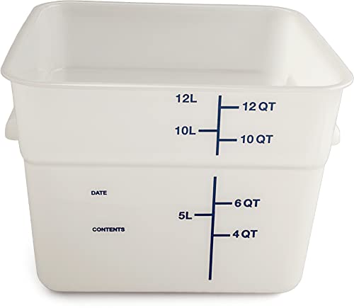 Carlisle FoodService Products Squares Square Food Storage Container with Stackable Design for Catering, Buffets, Restaurants, Plastic, 12 Quarts, White