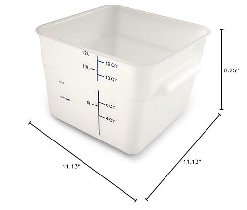 Carlisle FoodService Products Squares Square Food Storage Container with Stackable Design for Catering, Buffets, Restaurants, Plastic, 12 Quarts, White