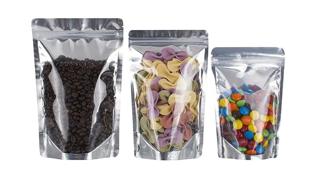 Belle KR - Pack of 300-100 Each of Small, Medium and Large Mylar Bags - Stand Up Clear Front Pouches