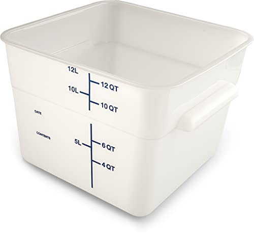 Carlisle FoodService Products Squares Square Food Storage Container with Stackable Design for Catering, Buffets, Restaurants, Plastic, 12 Quarts, White