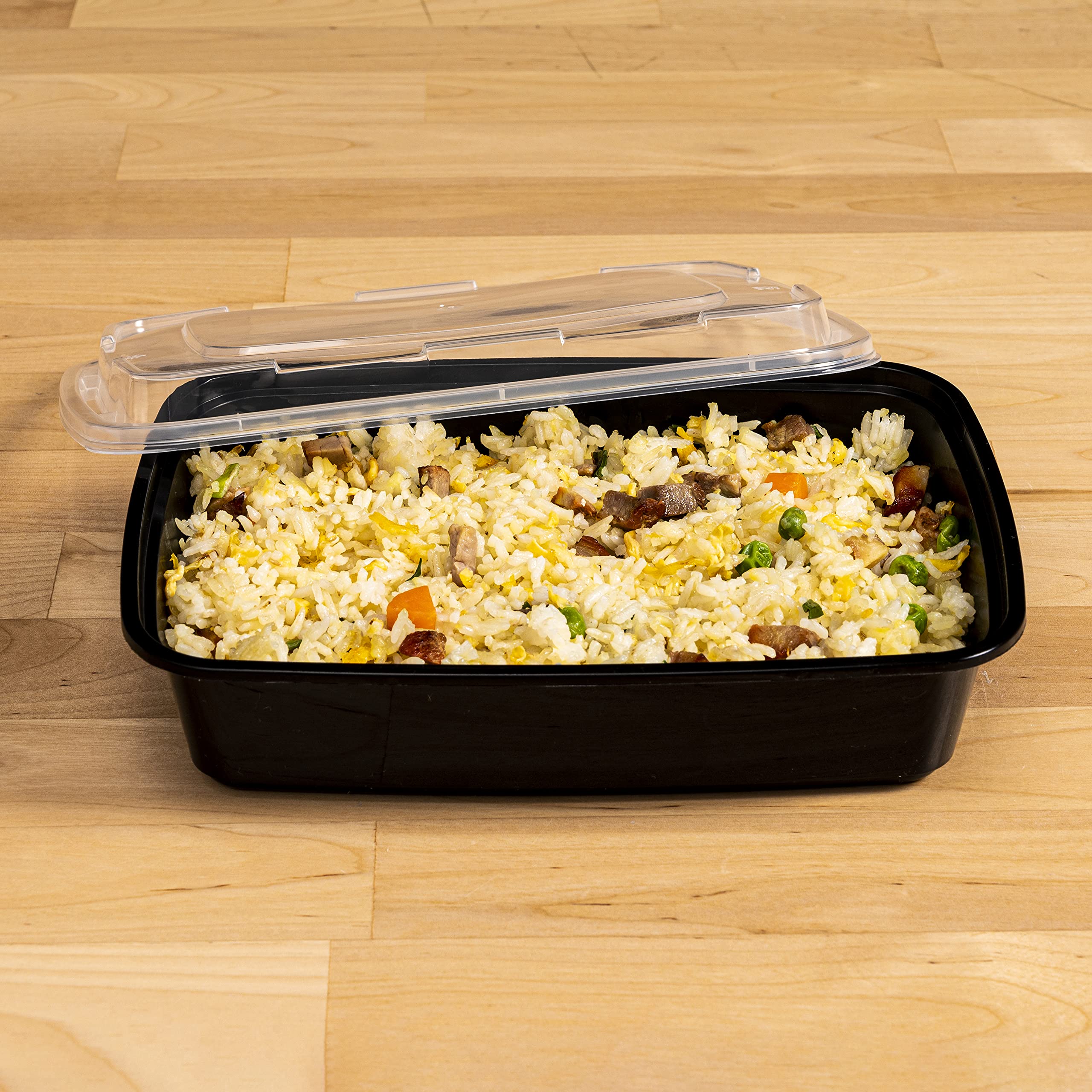 TIYA Takeout Containers - 48 oz Bulk 150 Pack with Lids - Rectangular Plastic To-Go Containers - Reusable, Microwavable, Dishwasher Safe - Leak-Proof for Meal Prep & Restaurants - BPA-Free
