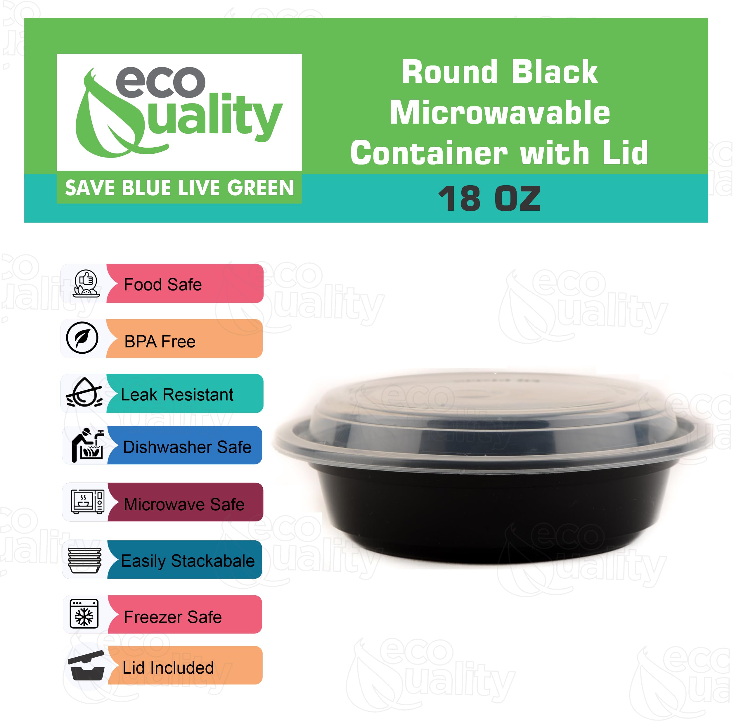 18 oz - 100 Count - Round Microwaveable Plastic Meal Prep Containers with Lids - Food Storage Container - Certified BPA-Free, Stackable, Reusable Microwave, Dishwasher,Freezer Safe, Disposable (Black)