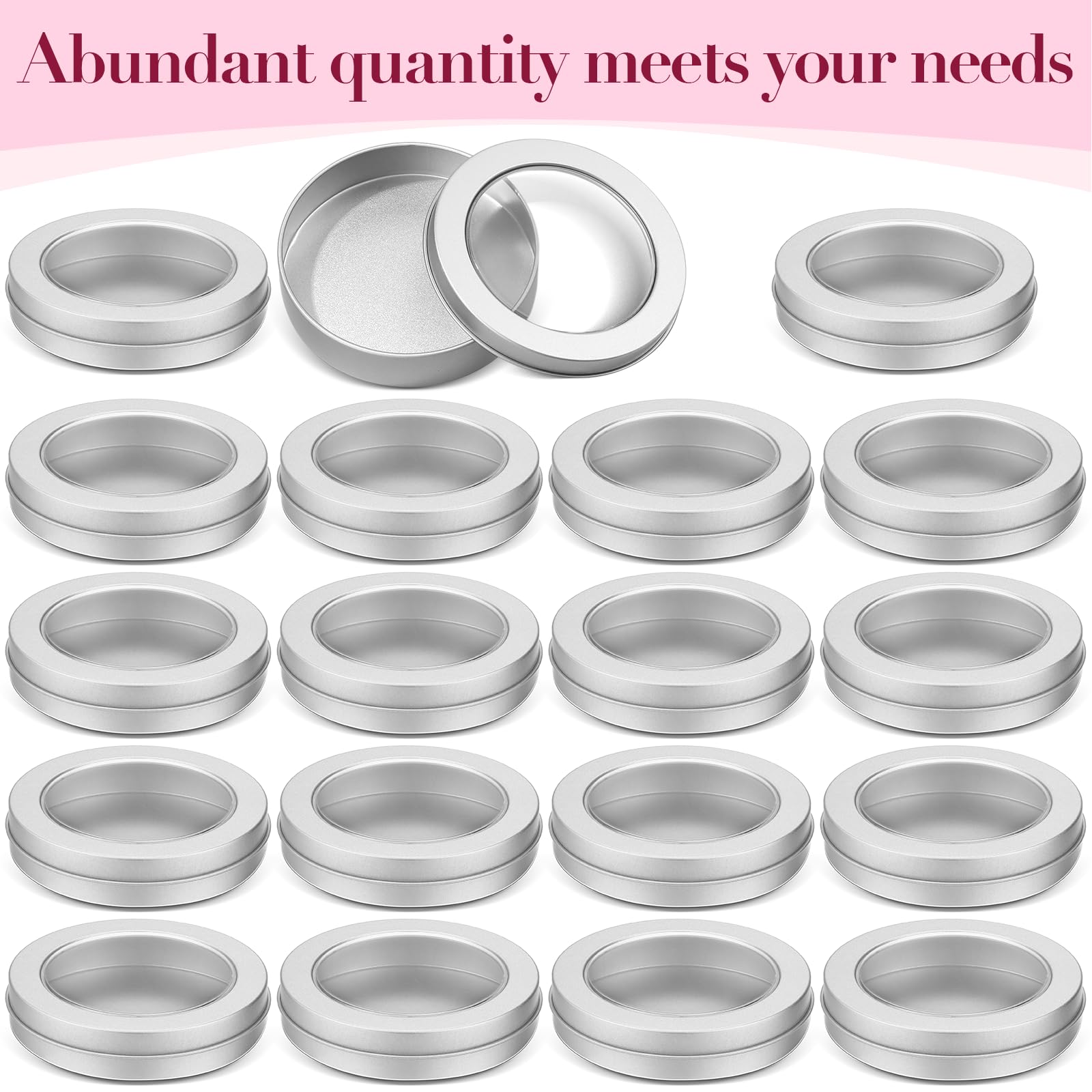 TecUnite 4 oz Metal Tin Cans Round Tin Containers Empty Cans with Clear Top Lid Spice for Kitchen Office Candles Candies and Gifts Holding(48 Pieces)
