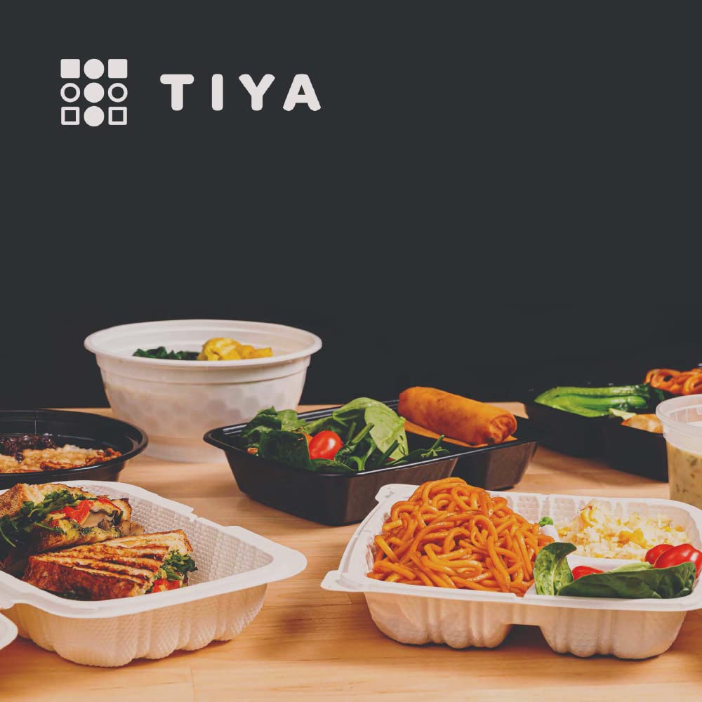 TIYA Takeout Containers - 48 oz Bulk 150 Pack with Lids - Rectangular Plastic To-Go Containers - Reusable, Microwavable, Dishwasher Safe - Leak-Proof for Meal Prep & Restaurants - BPA-Free