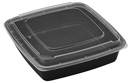 TIYA Takeout Containers - 48 oz Bulk 150 Pack with Lids - Rectangular Plastic To-Go Containers - Reusable, Microwavable, Dishwasher Safe - Leak-Proof for Meal Prep & Restaurants - BPA-Free