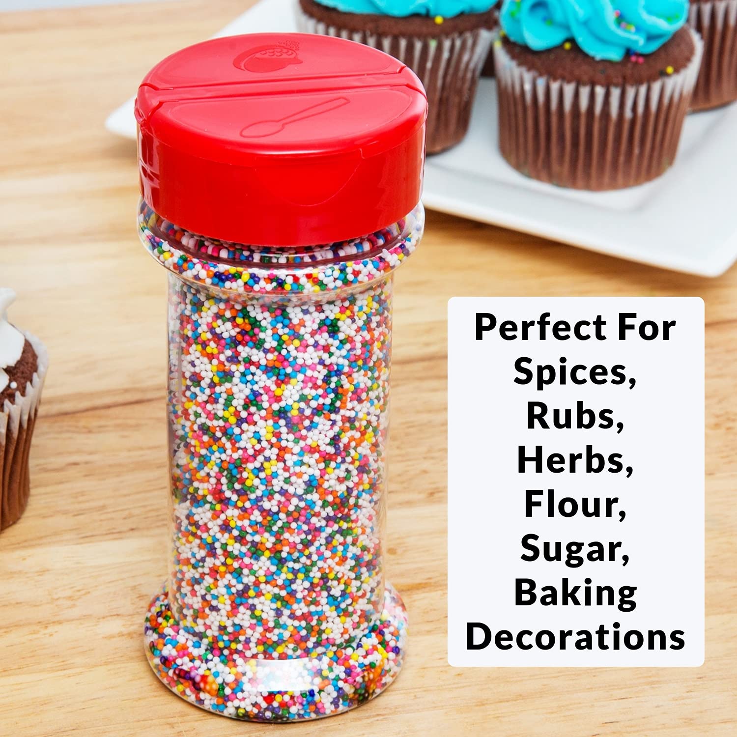 Skyway Supreme 7 OZ Clear Plastic Spice Bottles Seasoning Containers Jars - Set of 5 - Flap Cap with Pour and Sifter Spice Shaker - Durable Refillable Perfect For Herbs Spices and Rubs - BPA Free