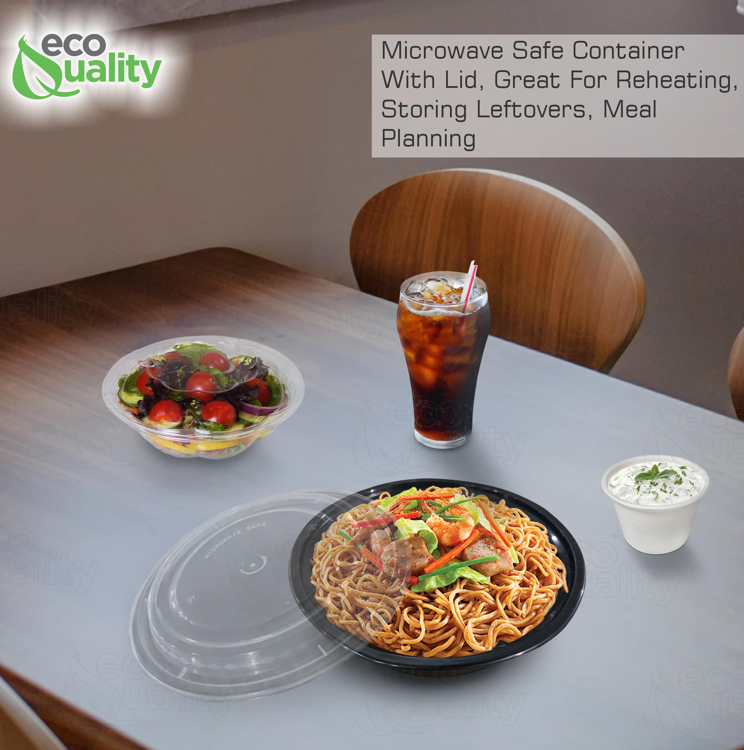 18 oz - 100 Count - Round Microwaveable Plastic Meal Prep Containers with Lids - Food Storage Container - Certified BPA-Free, Stackable, Reusable Microwave, Dishwasher,Freezer Safe, Disposable (Black)