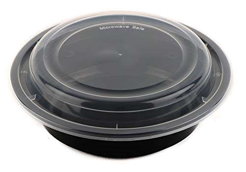 18 oz - 100 Count - Round Microwaveable Plastic Meal Prep Containers with Lids - Food Storage Container - Certified BPA-Free, Stackable, Reusable Microwave, Dishwasher,Freezer Safe, Disposable (Black)
