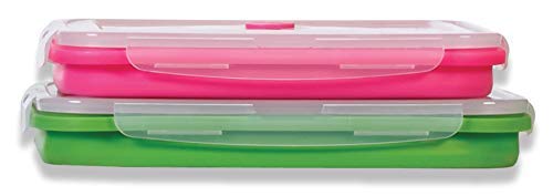 Flat Stacks Collapsible Storage Containers | Set of 2 Rectangle Silicone Food Storage Containers | BPA Free | BPS Free | Dishwasher, Freezer, and Microwave Safe | Save Space in your Container Drawer!