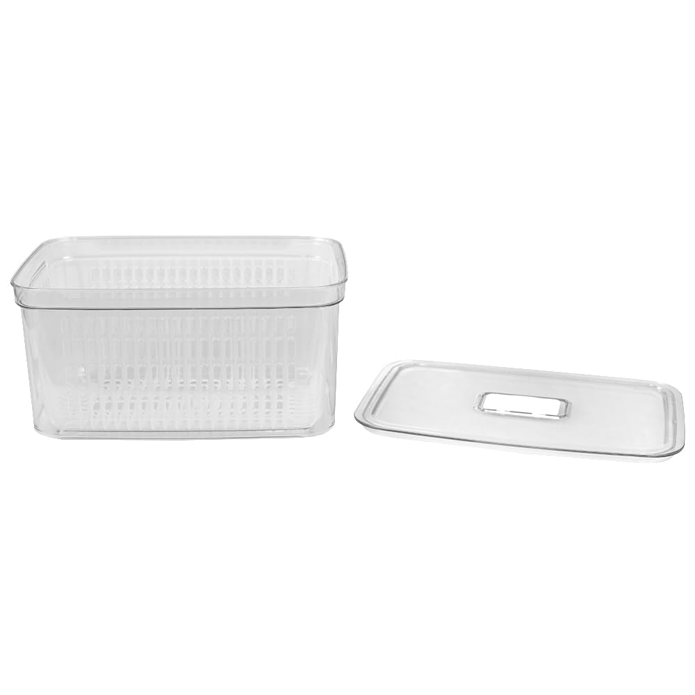 Home Basics Fruit and Vegetable Fridge Storage Container Large Produce Saver with Lid and Removable Colander