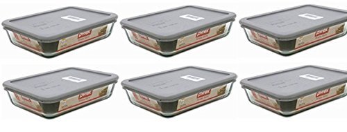 Pyrex (6) 7210 3-Cup Rectangle Clear Glass Food Storage Containers & (6) 7210-PC Grey Plastic Lids, Made in USA