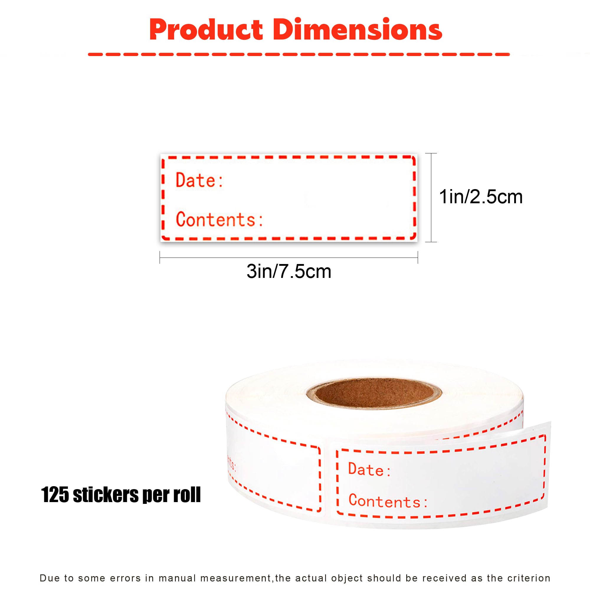 150Pcs Removable Freezer Labels, Waterproof Food Storage Stickers, Refrigerator Freezer Paper Label, Self-Adhesive Food Reminder Date Labels Roll for Home Restaurant Kitchen Containers Use (Red)
