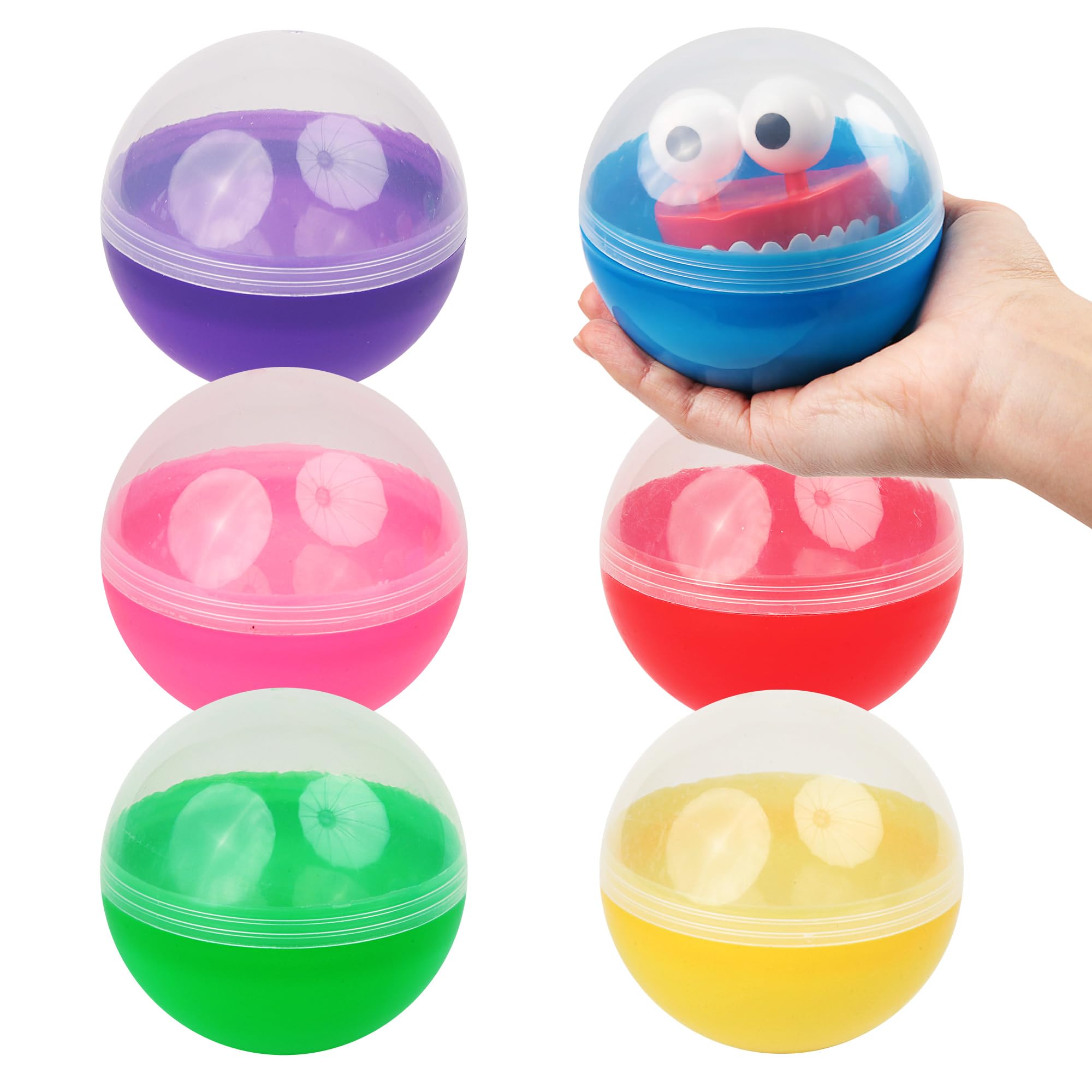Capsule Vending Machine Translucent Round Capsules Empty 6 pcs 3.9 inch - Gumball Machine Capsules Easter Basket Stuffers Birthday Gifts - Pinata Stuffers DIY Craft Supplies Claw Machine Refills