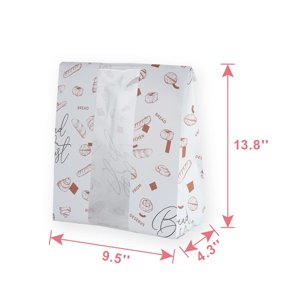 AeKahtay 50 Pack Paper Bread Bags with Front Window, 13.8 x 9.5 x 4.3 Inch Large Paper Bread Bags for Homemade Bread Gift Giving with Stickers