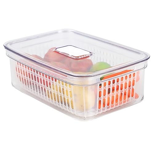 Home Basics Clear Fruit and Vegetable Fridge Storage Container Medium Produce Saver with Lid and Removable Colander | Adjustable Air Vent on Lid