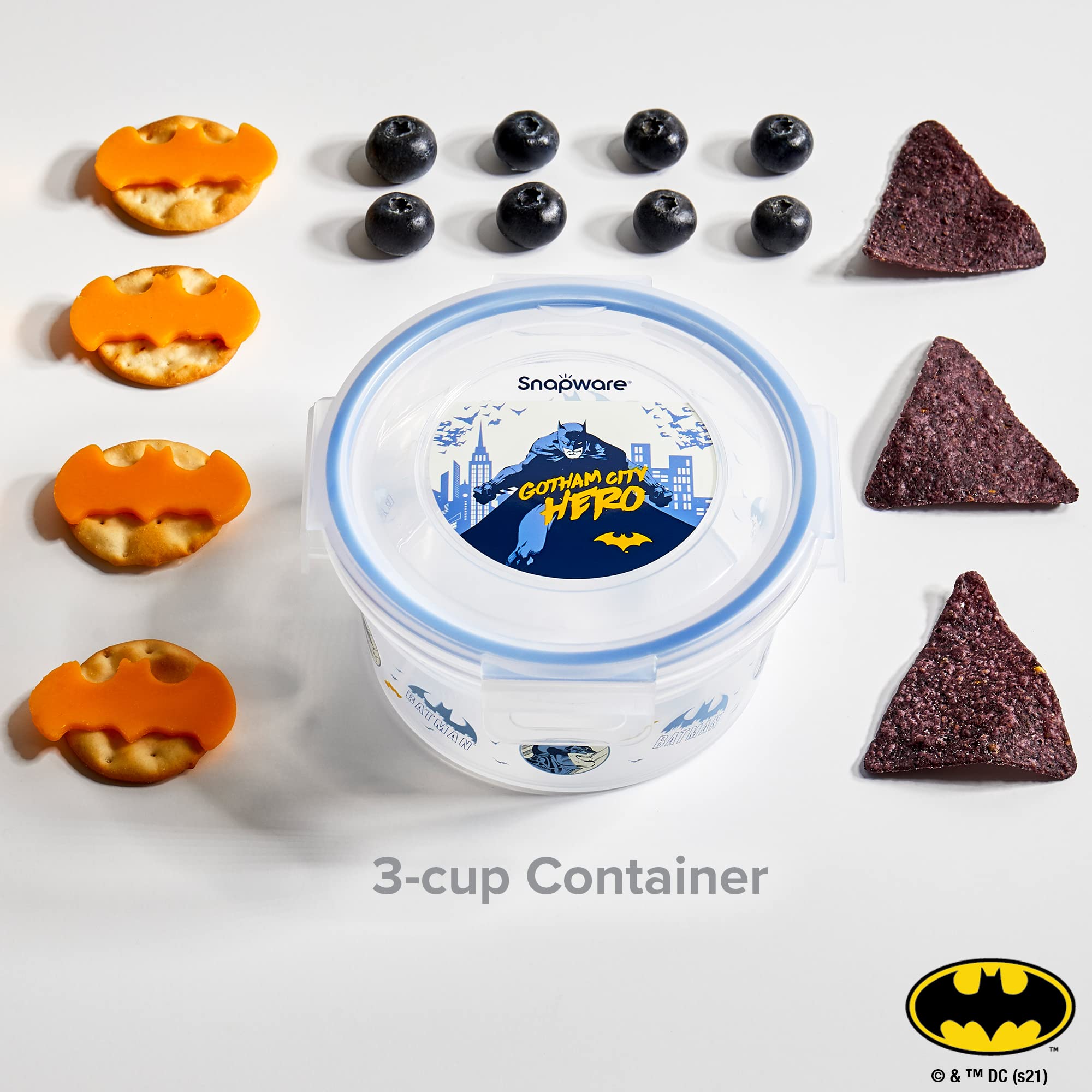 Snapware 8-Pc Plastic Food Storage Containers Set, 4.6-Cup & 3-Cup Meal Prep Containers with Lid, Non-Toxic, BPA-Free Lids with 4 Tab Locking Lids, Dishwasher, Microwave, and Freezer Safe, Batman