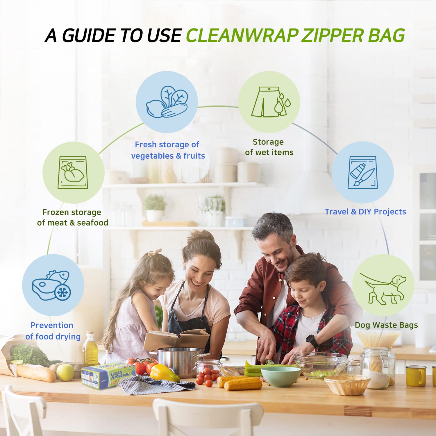 Clean Zipper Bag Medium 90 Bags, LDPE, BPA FREE, Food Storage Bags, Freezer Bags