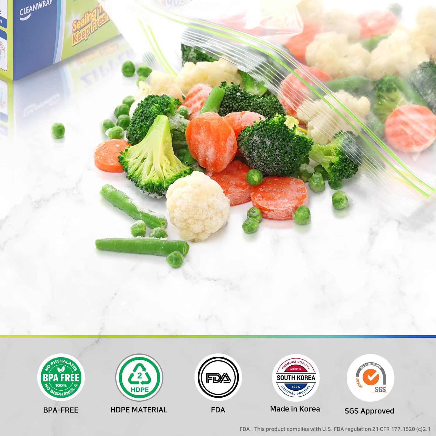 Clean Zipper Bag Medium 90 Bags, LDPE, BPA FREE, Food Storage Bags, Freezer Bags