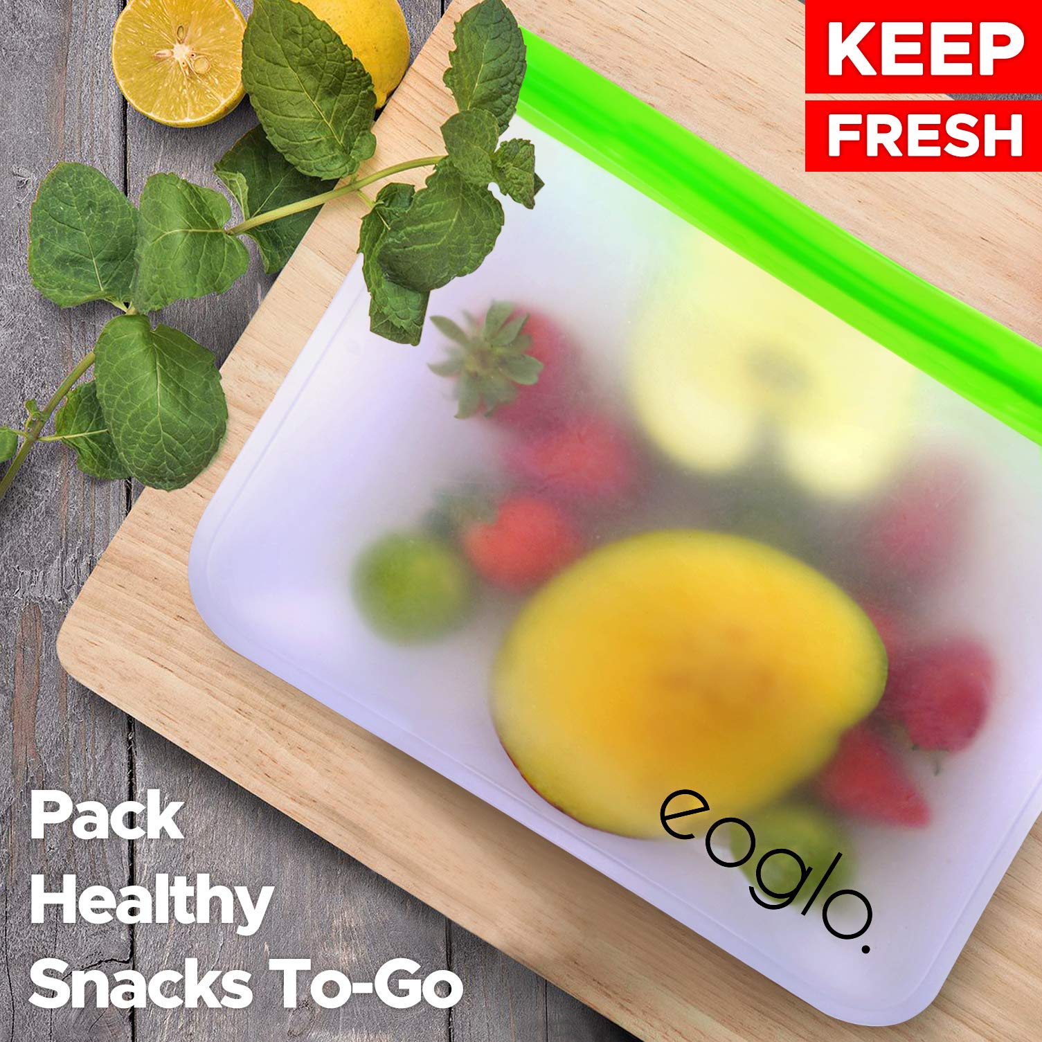 eoglo Reusable Food Storage Bags, BPA FREE, Dishwasher Safe 8 Pack XLarge Gallon Size Freezer Bags