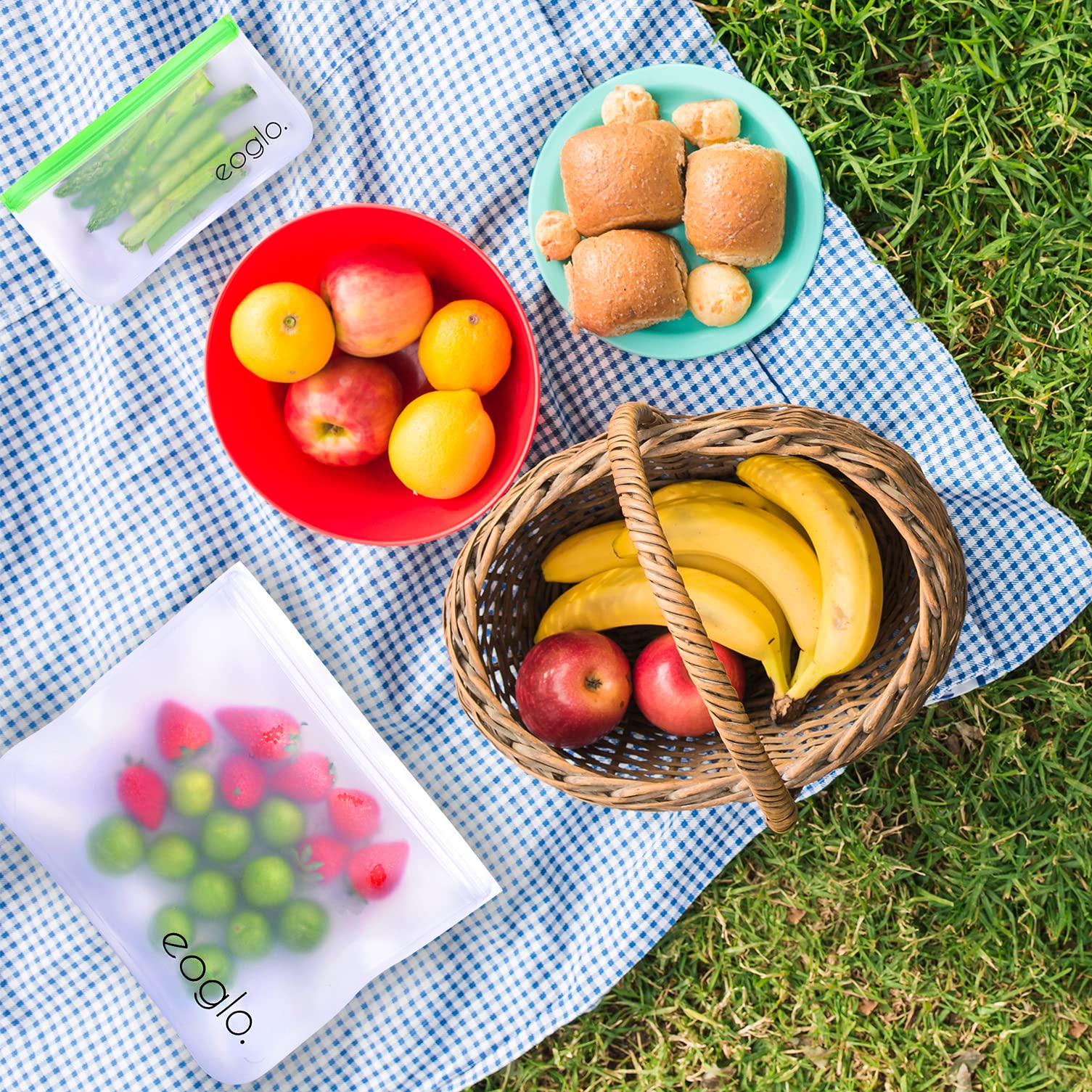 eoglo Reusable Food Storage Bags, BPA FREE, Dishwasher Safe 8 Pack XLarge Gallon Size Freezer Bags