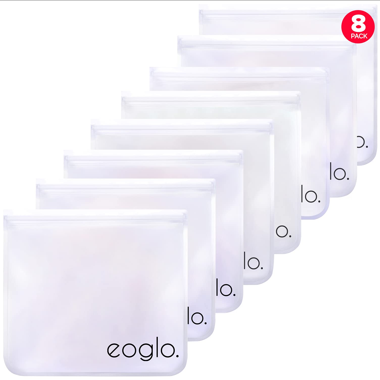 eoglo Reusable Food Storage Bags, BPA FREE, Dishwasher Safe 8 Pack XLarge Gallon Size Freezer Bags