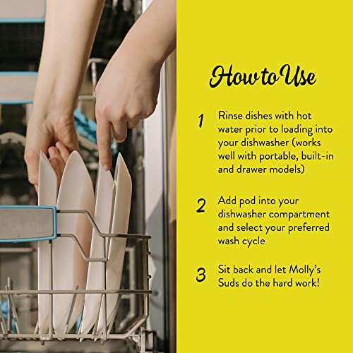 Molly's Suds Dishwasher Pods | Natural Dishwasher Detergent, Cuts Grease & Rinses Clean (Residue-Free) for Sparkling Dishes, Biodegradable Auto-Release Tabs (Citrus - 60 Count)