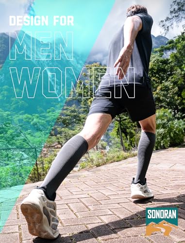 SONORAN 6 Pairs Compression Socks for Men & Women 20-30 mmHg Graduated Compression Socks Knee High Best Support for Running, Travel, Athletic L/XL(Gray Yellow)