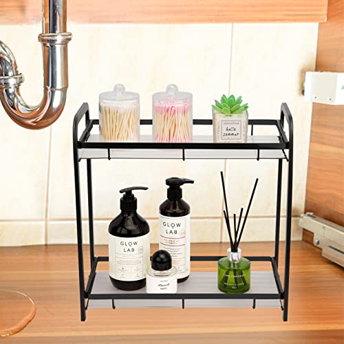 Hihotiner 2 Tier Bathroom Counter Organizer, Premium Sink Organizer Countertop, Kitchen Spice Rack Storage Shelf, Living Room Organization, Dresser Top Vanity Tray, Bedroom Storage, Black