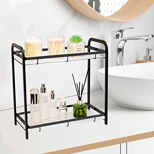 Hihotiner 2 Tier Bathroom Counter Organizer, Premium Sink Organizer Countertop, Kitchen Spice Rack Storage Shelf, Living Room Organization, Dresser Top Vanity Tray, Bedroom Storage, Black