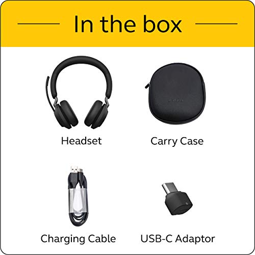 Jabra Evolve2 65 MS Wireless Headphones with Link380c, Stereo, Black β Wireless Bluetooth Headset for Calls and Music, 37 Hours of Battery Life, Passive Noise Cancelling Headphones