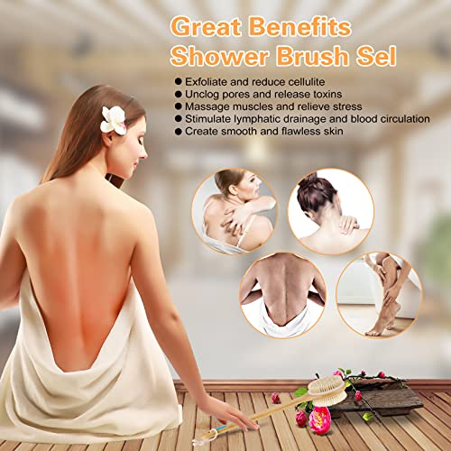 Shower Brush for Body, Coolbird Back Scrubber for Shower Brush with Soft and Stiff Bristles, Bath Dual-Sided Long Handle, Solid Wood Frame & Boar Hair Exfoliating Brush【Black Silicone】