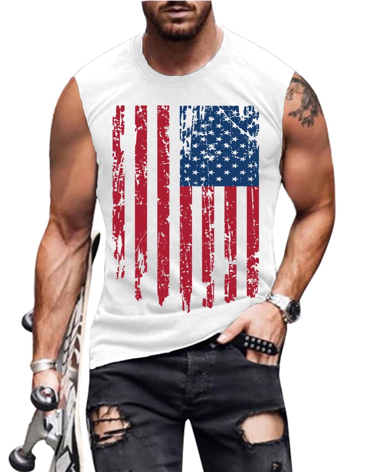 Heralady 4th of July Shirts Mens Muscle Tank Top Sleeveless Graphic Gym Workout American Flag Shirt P5 XLarge
