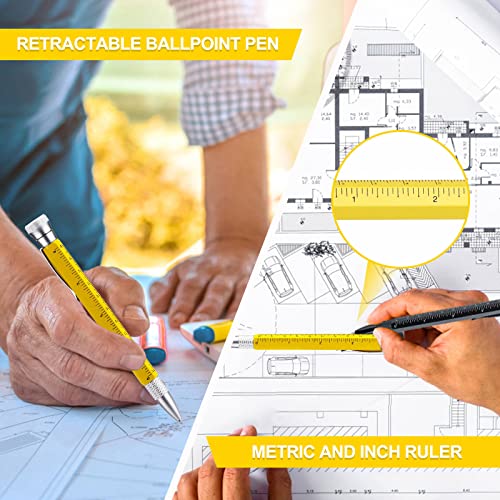 XAMAWA Multitool Fidget Pen - Gifts for Him Boyfriend Husband, Stress Relief Cool Gadgets Tools Gifts for Men Dad, Multi-tool Pen for Office Engineer Woodworkers Construction - Yellow