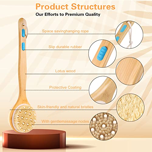 Shower Brush for Body, Coolbird Back Scrubber for Shower Brush with Soft and Stiff Bristles, Bath Dual-Sided Long Handle, Solid Wood Frame & Boar Hair Exfoliating Brush【Black Silicone】