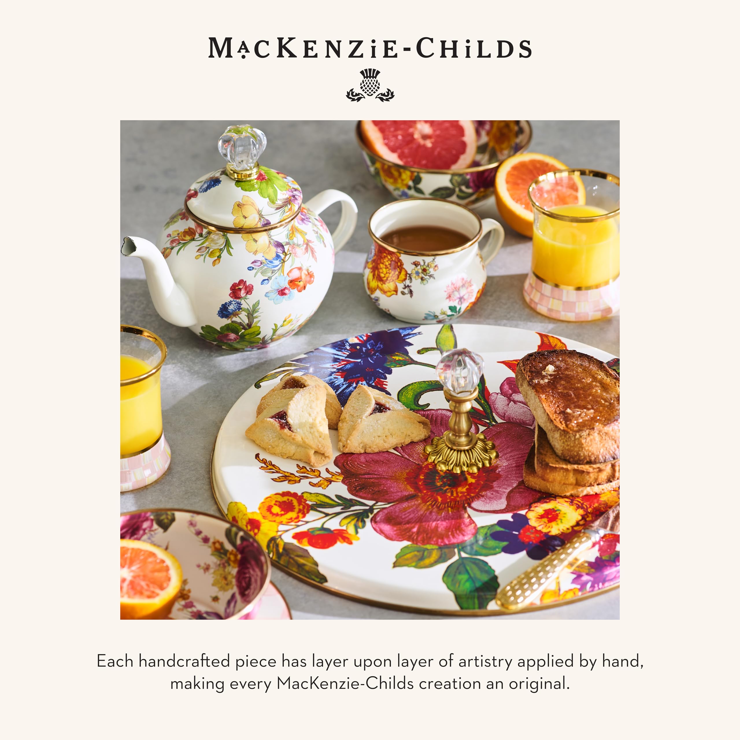 MACKENZIE-CHILDS Large Enamel Canister, Kitchen Storage Container for Flour and Sugar, 1.89 Liters, White Flower Market
