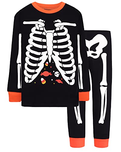 DAUGHTER QUEEN Boys Halloween Pajamas Set 100% Cotton Pjs Skull Pajamas for Boys Pj Kids Sleepwear Clothes Skeleton Jammies Size 11 12 10-12 Years
