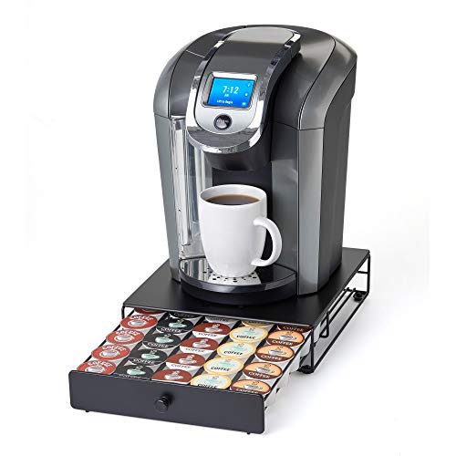 Nifty Coffee Pod Drawer – Black, Compatible with K-Cups, 30 Pod Pack Holder, Non-Rolling, Compact Under Coffee Pot Storage Sliding Drawer, Home Kitchen Counter Organizer