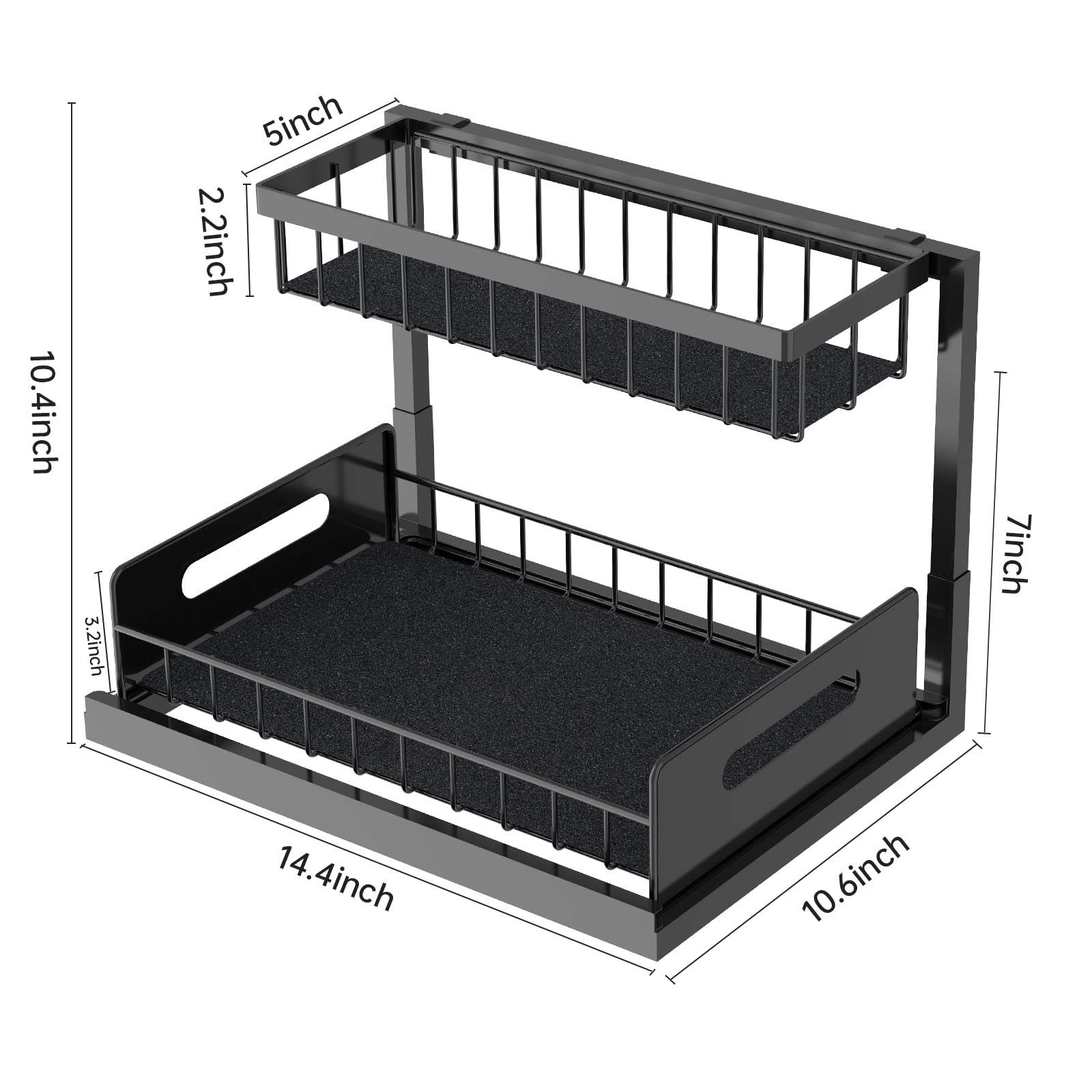 Under Sink Organizer and Storage, 2 Pack Pull Out Cabinet Slide Shelf Storage Shelves, for Kitchen Bathroom Organizer,Metal with Sliding Drawer,2-Tier Sturdy Multi-Functional Organization,Black