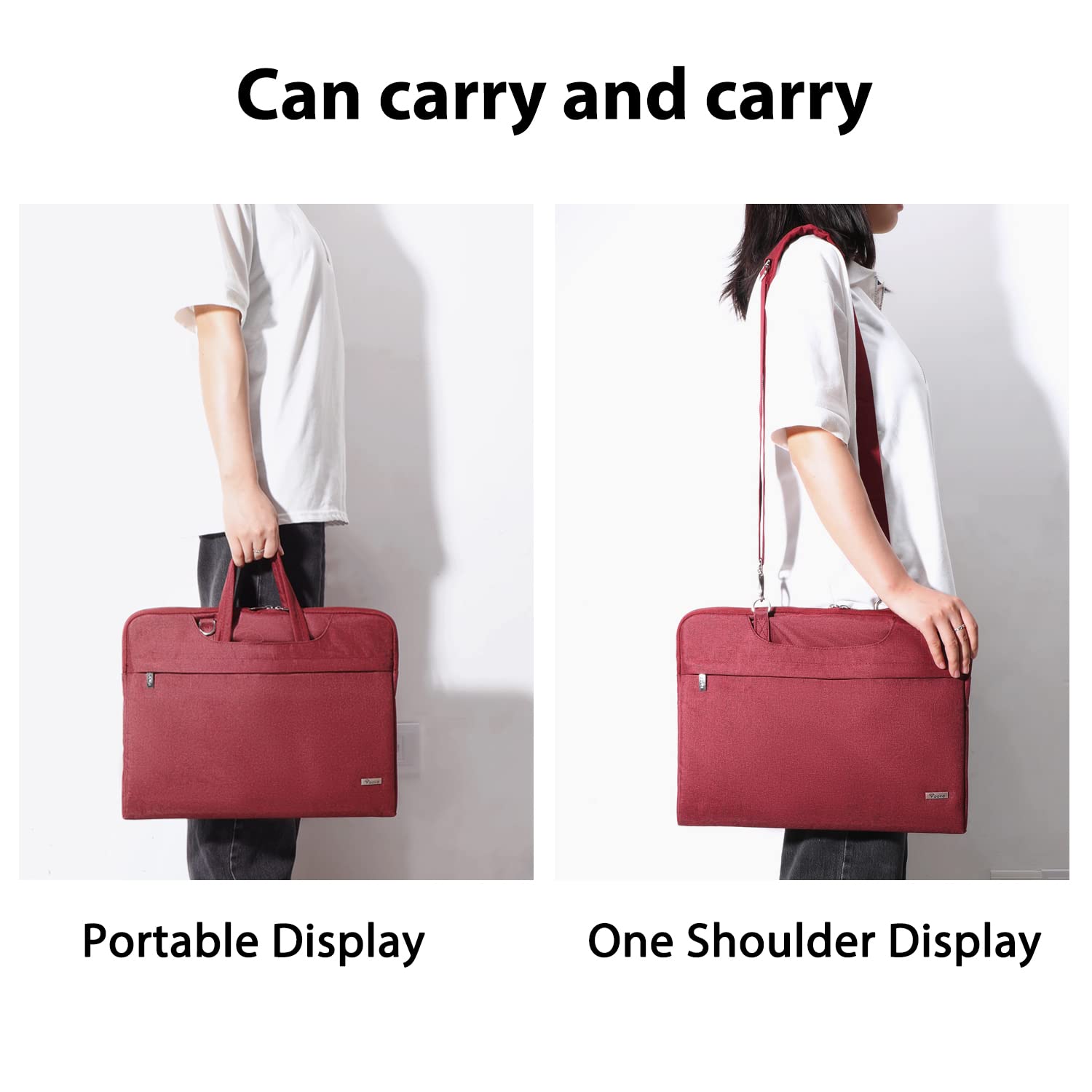 V Voova Laptop Bag Carrying Case 15 15.6 16 inch with Shoulder Strap for Women, Slim Computer Sleeve Compatible for MacBook Pro 15/16, Dell XPS 15, HP Asus Acer Lenovo Notebook, Red
