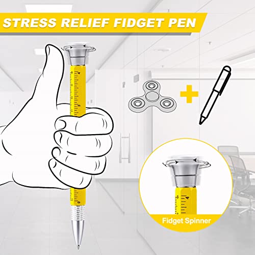XAMAWA Multitool Fidget Pen - Gifts for Him Boyfriend Husband, Stress Relief Cool Gadgets Tools Gifts for Men Dad, Multi-tool Pen for Office Engineer Woodworkers Construction - Yellow
