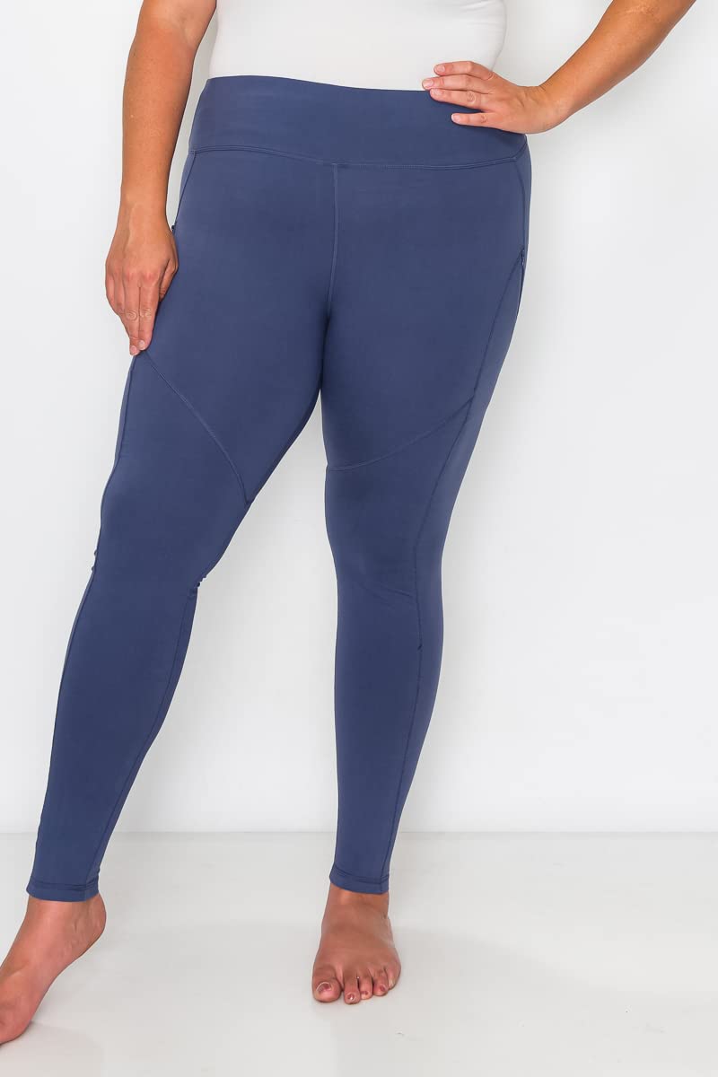 YOGALANDUSA Women's Yoga Workout Leggings – Plus Size High Waisted 4 Way Stretch with Zipper Pocket Casual Active Pants CYP1031PX V.Denim 3X