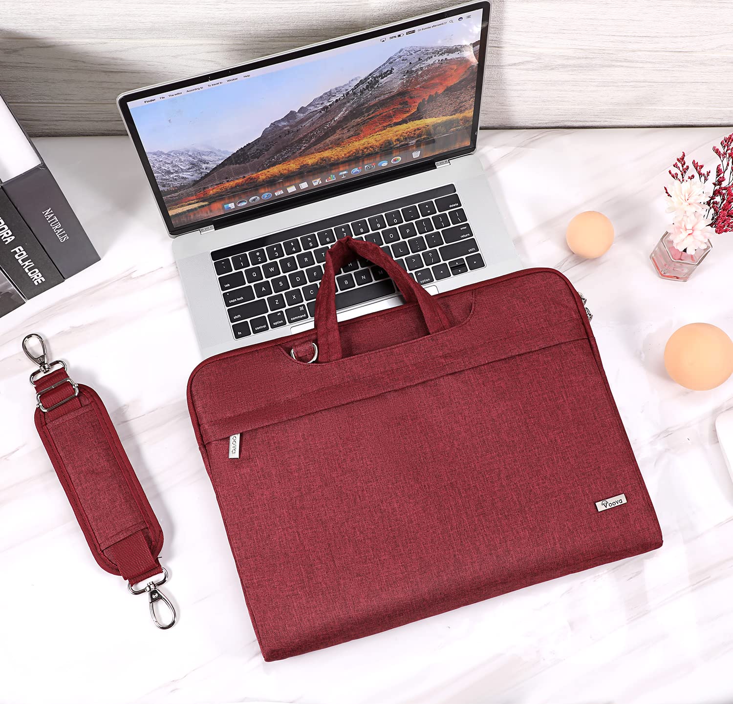 V Voova Laptop Bag Carrying Case 15 15.6 16 inch with Shoulder Strap for Women, Slim Computer Sleeve Compatible for MacBook Pro 15/16, Dell XPS 15, HP Asus Acer Lenovo Notebook, Red