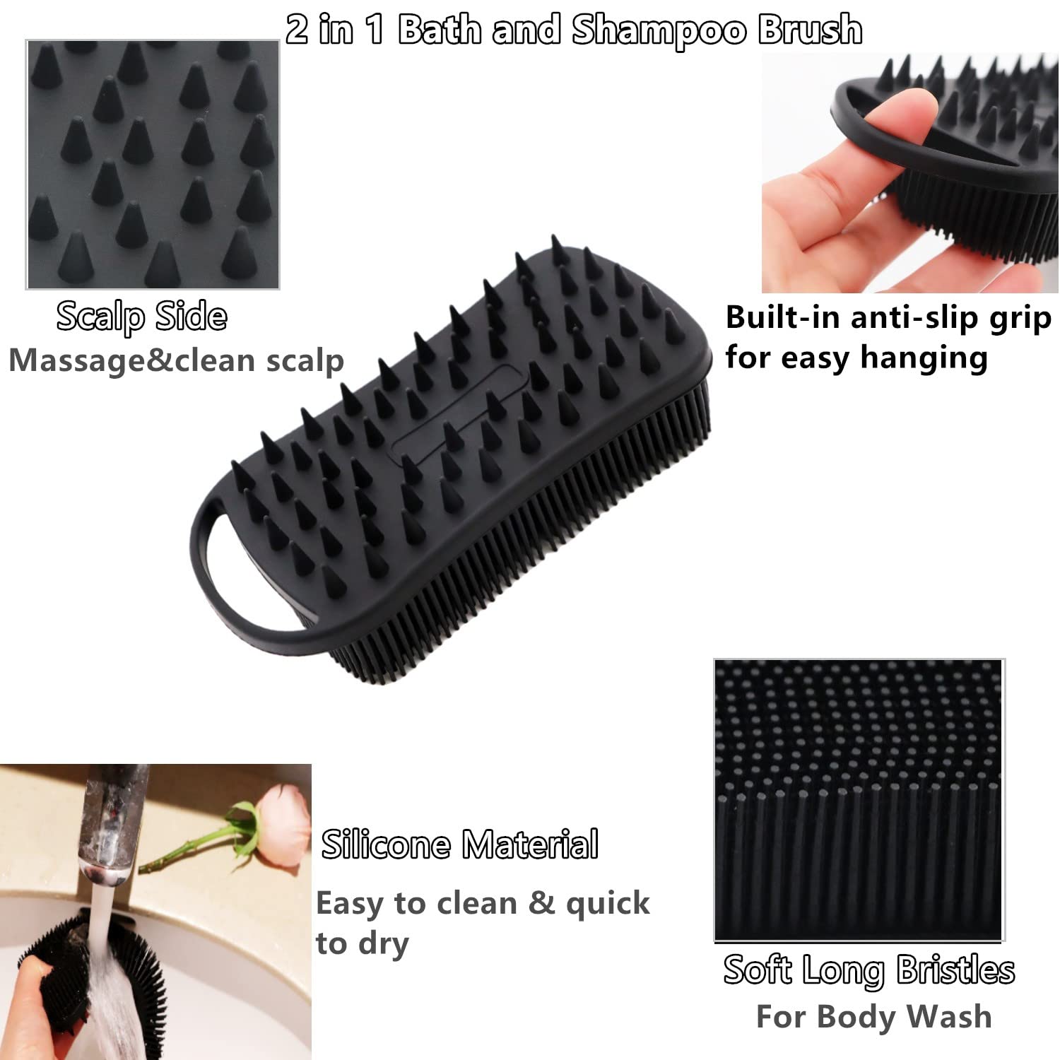 Cinlitek 2Pack Dual Sided Silicone Body Scrubber for Exfoliating, Shower&Scalp Massage, 2 in 1 Bath&Shampoo Brush,Soft Body Exfoliator Silicone Loofah Shower Scrubber Brush for All Kinds of Skin