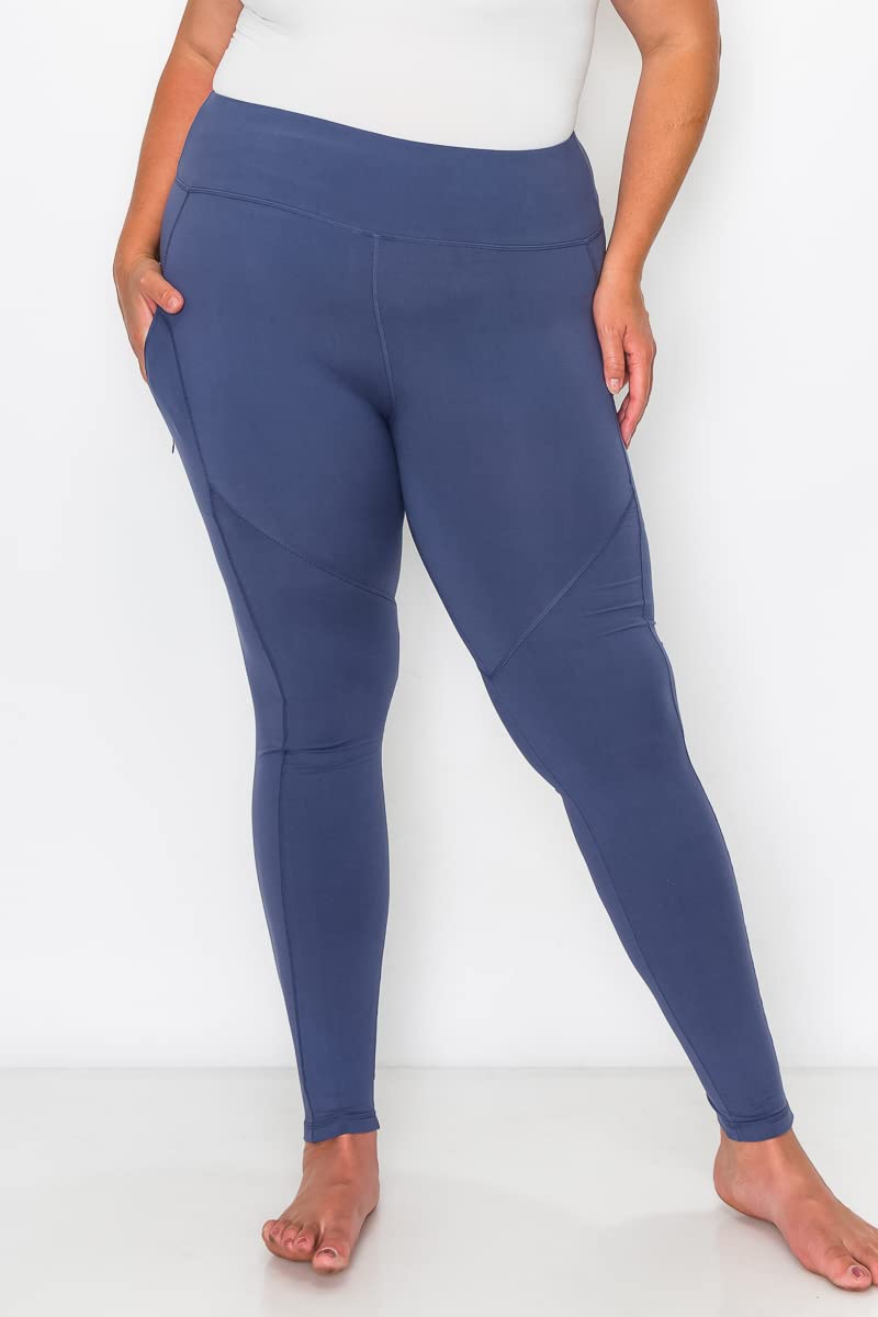 YOGALANDUSA Women's Yoga Workout Leggings – Plus Size High Waisted 4 Way Stretch with Zipper Pocket Casual Active Pants CYP1031PX V.Denim 3X
