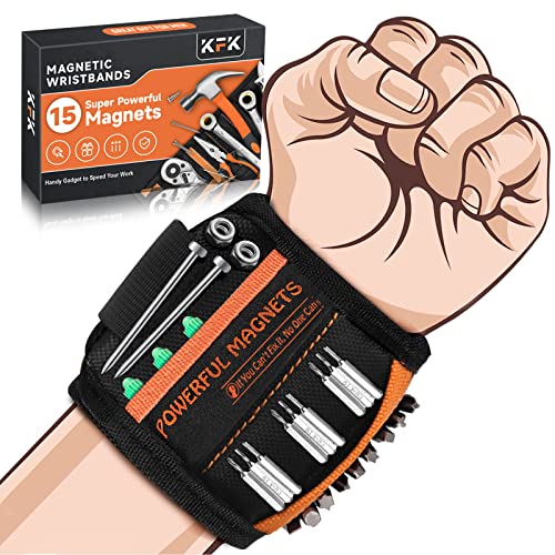 Magnetic Wristband Tools Valentines Day Gifts for Him, KFK Tool Belt with 15 Magnets for Holding Screws/Nails/Drill,Valentines Day Gifts for Men/Father/Dad/DIY Handyman/Husband Women