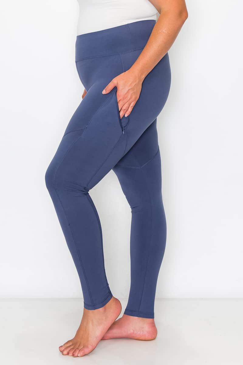 YOGALANDUSA Women's Yoga Workout Leggings – Plus Size High Waisted 4 Way Stretch with Zipper Pocket Casual Active Pants CYP1031PX V.Denim 3X