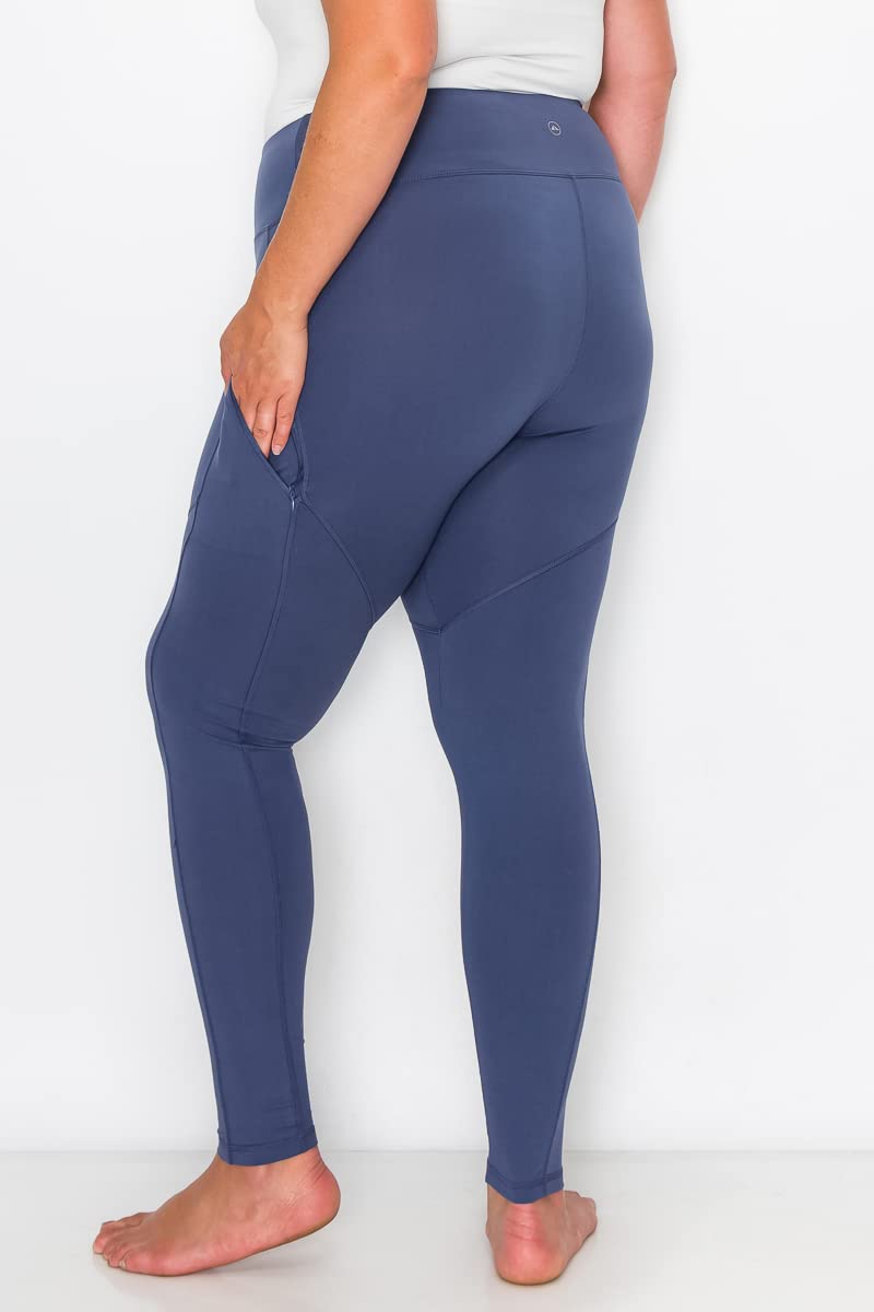 YOGALANDUSA Women's Yoga Workout Leggings – Plus Size High Waisted 4 Way Stretch with Zipper Pocket Casual Active Pants CYP1031PX V.Denim 3X